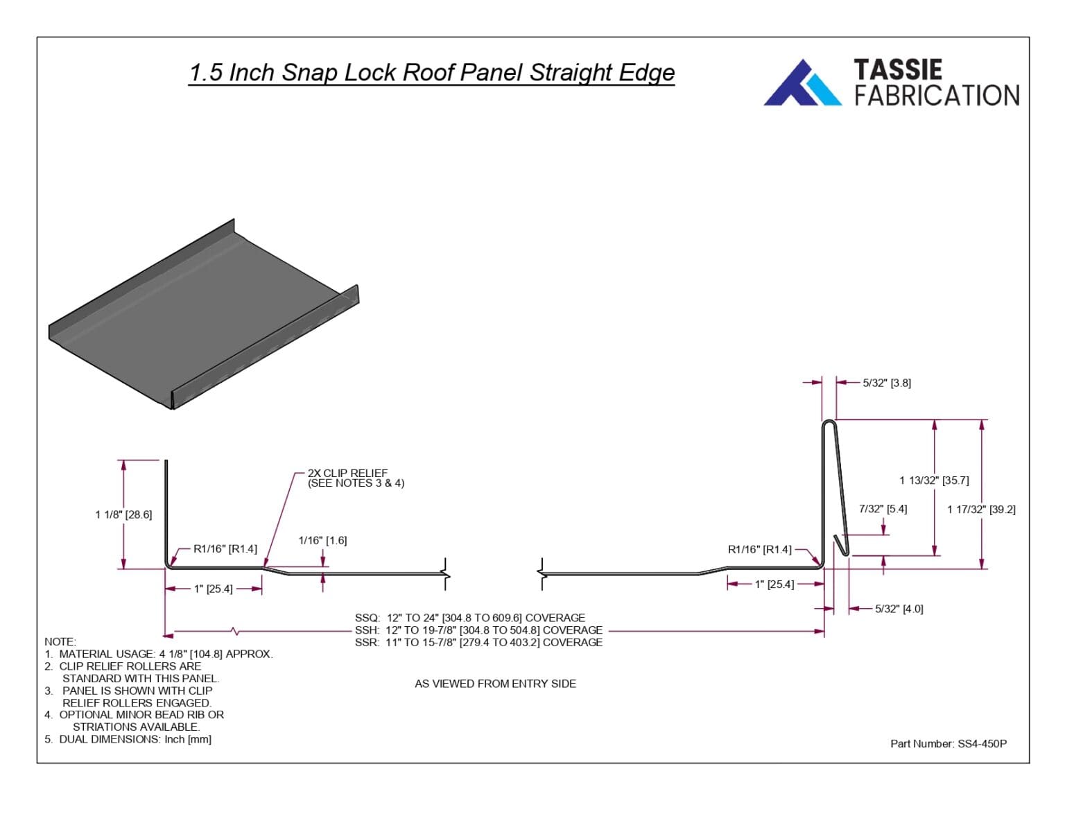 1.5'' Snap Lock Roof Panel | Tassie Fabrication